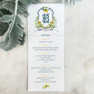 Digital Full Color Lemon Crest Menus, Personalized Wedding Reception ...