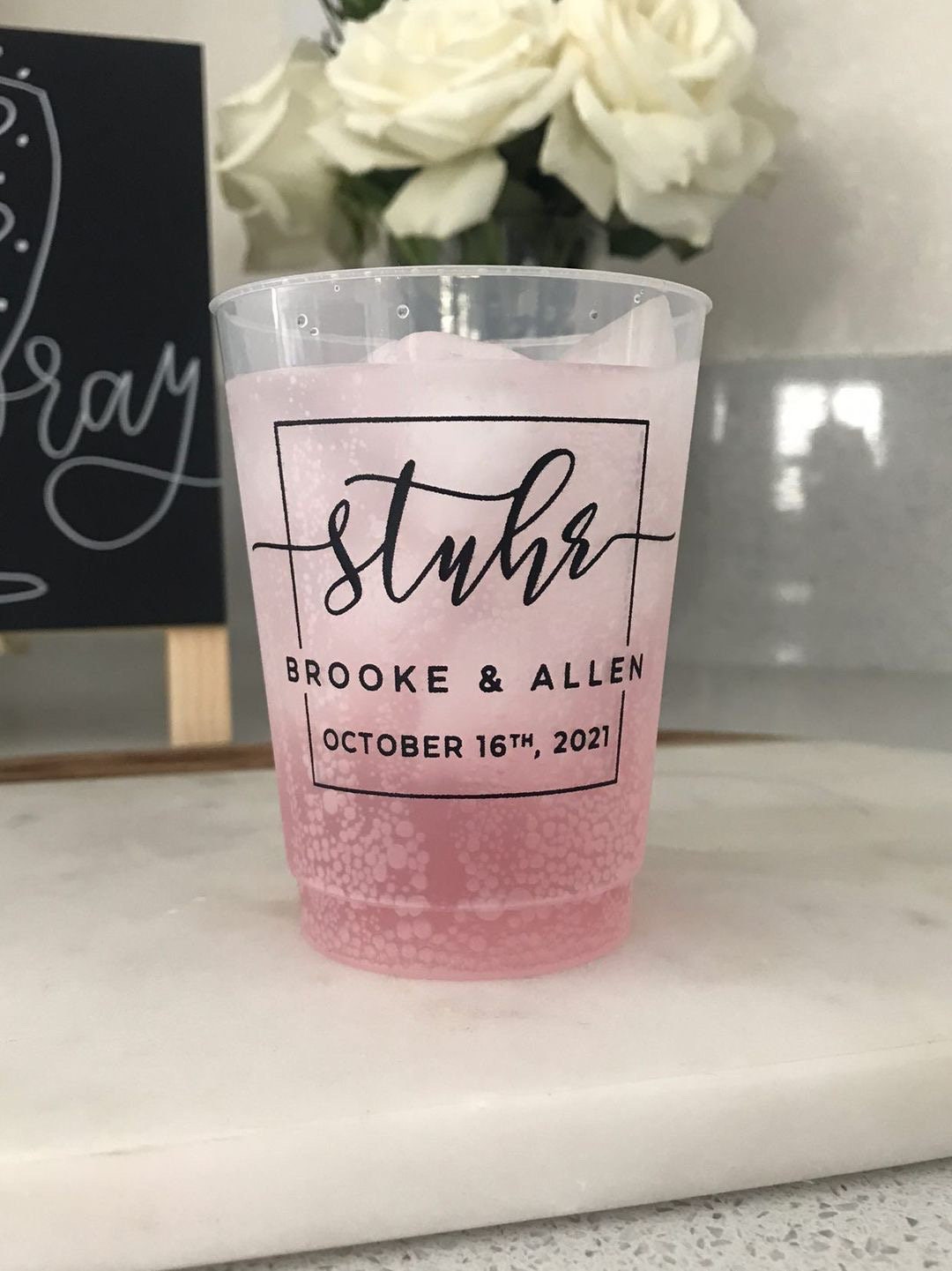 Wedding Bridal Shower Shatterproof Cups, Custom Reception Cups, Frosted ...