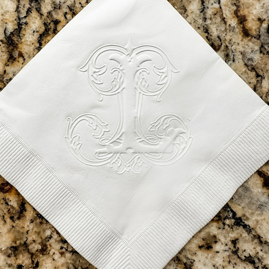 Embossed Vine Initial Napkins, White Embossed Initial Napkins, Custom ...