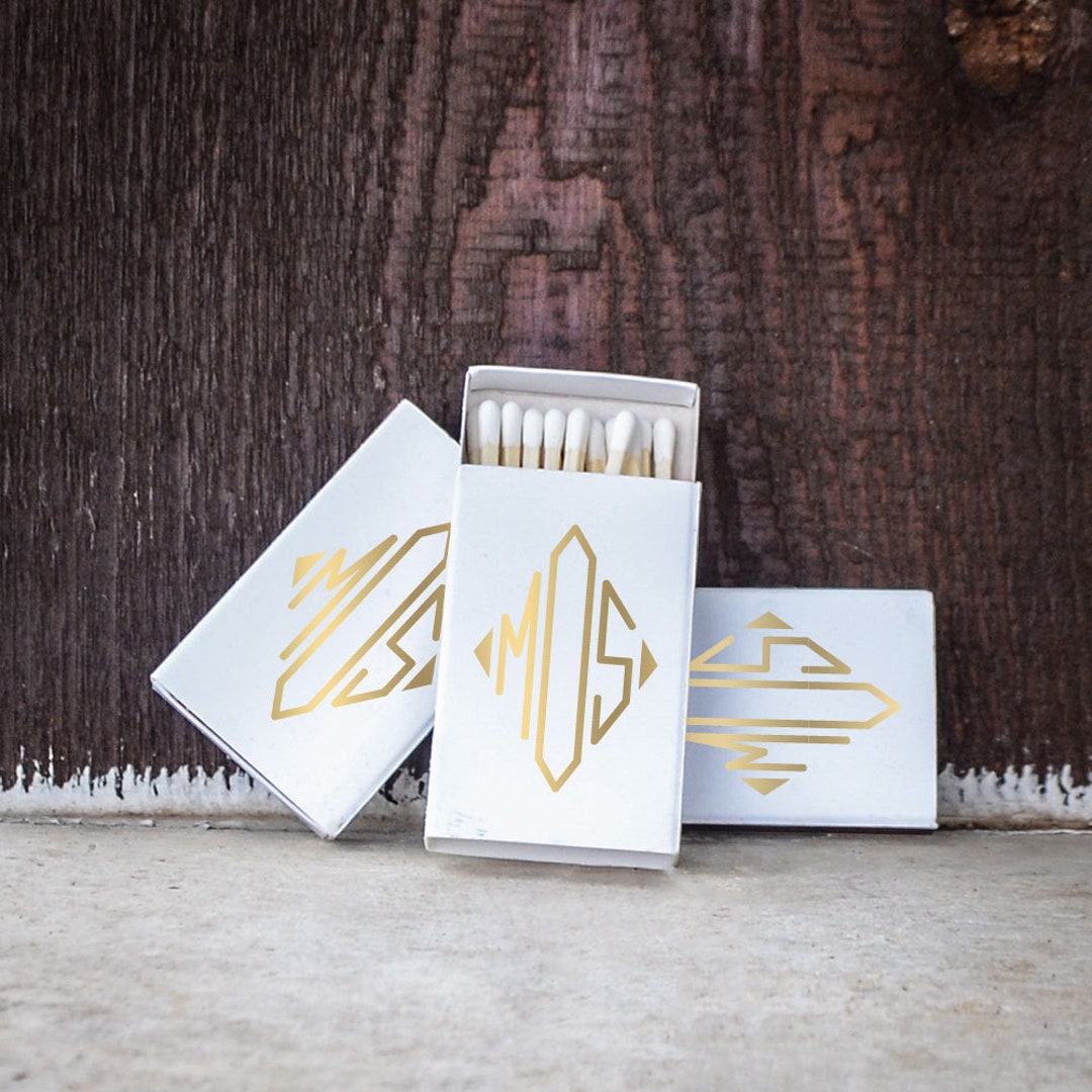 Monogram Wedding Matches, Personalized Matchboxes, Custom Gold Foil ...