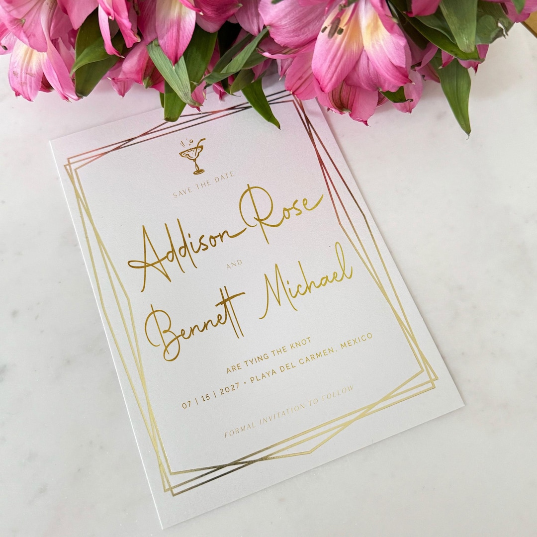 Custom Gold Foil Border Invitations, Foil Printed Wedding Invitations ...
