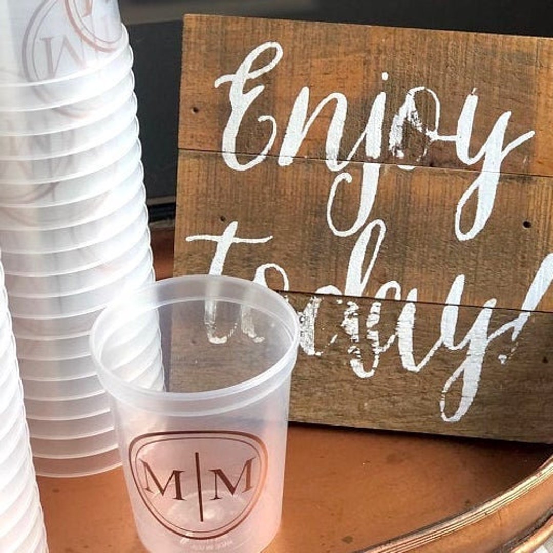 Circle Monogram Wedding Cups, Custom Printed Party Cups, Modern ...