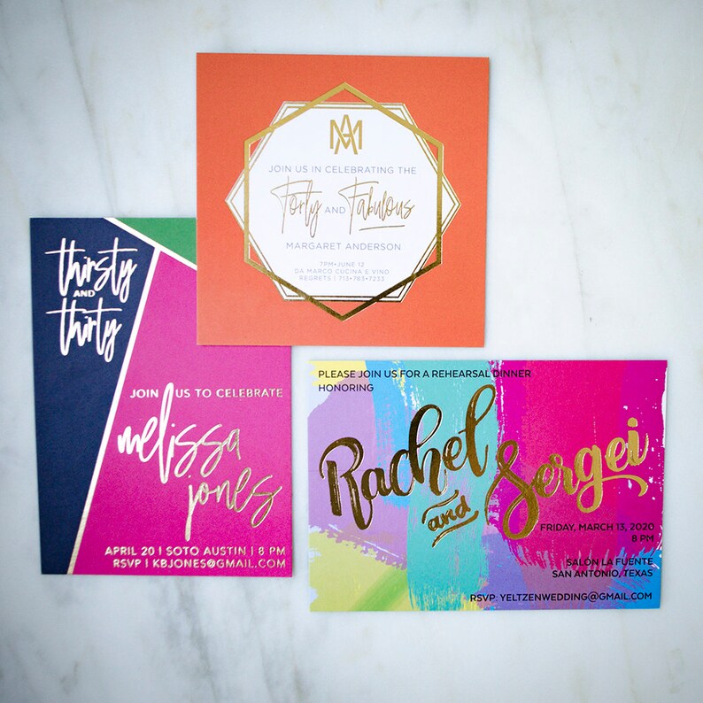 Personalized Vibrant Full Color and Foil Invitations Colorful - Etsy