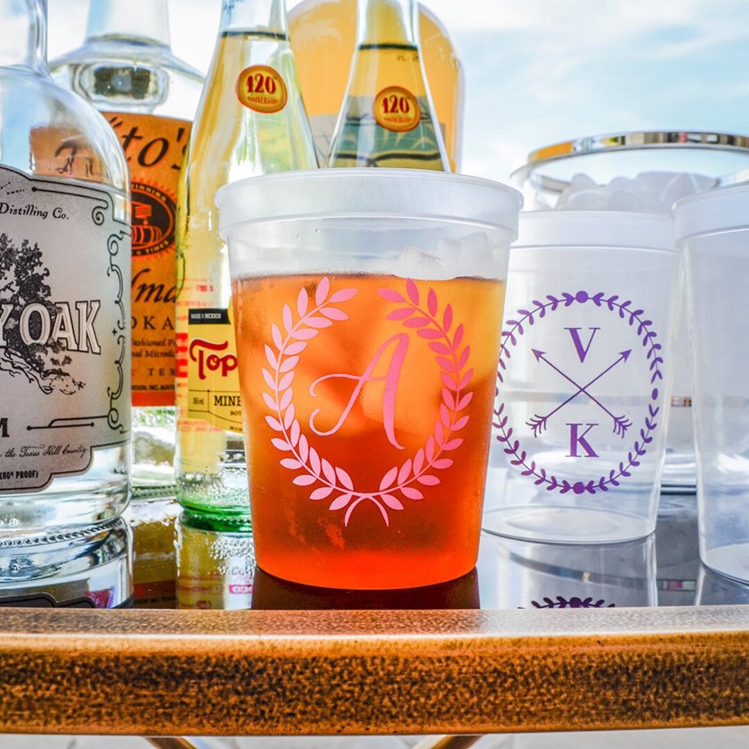 Custom Wreath Design Stadium Cups, Personalized Wedding Stadium Party ...