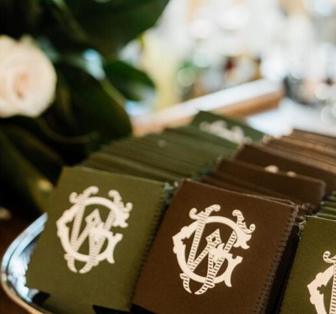 Interlocking Monogram Can Coolers, Personalized Wedding Party Beer ...
