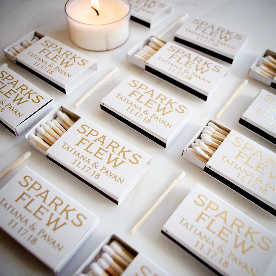 White and Gold Foil Wedding Matches, Custom Matchbox Favors, Couple's ...