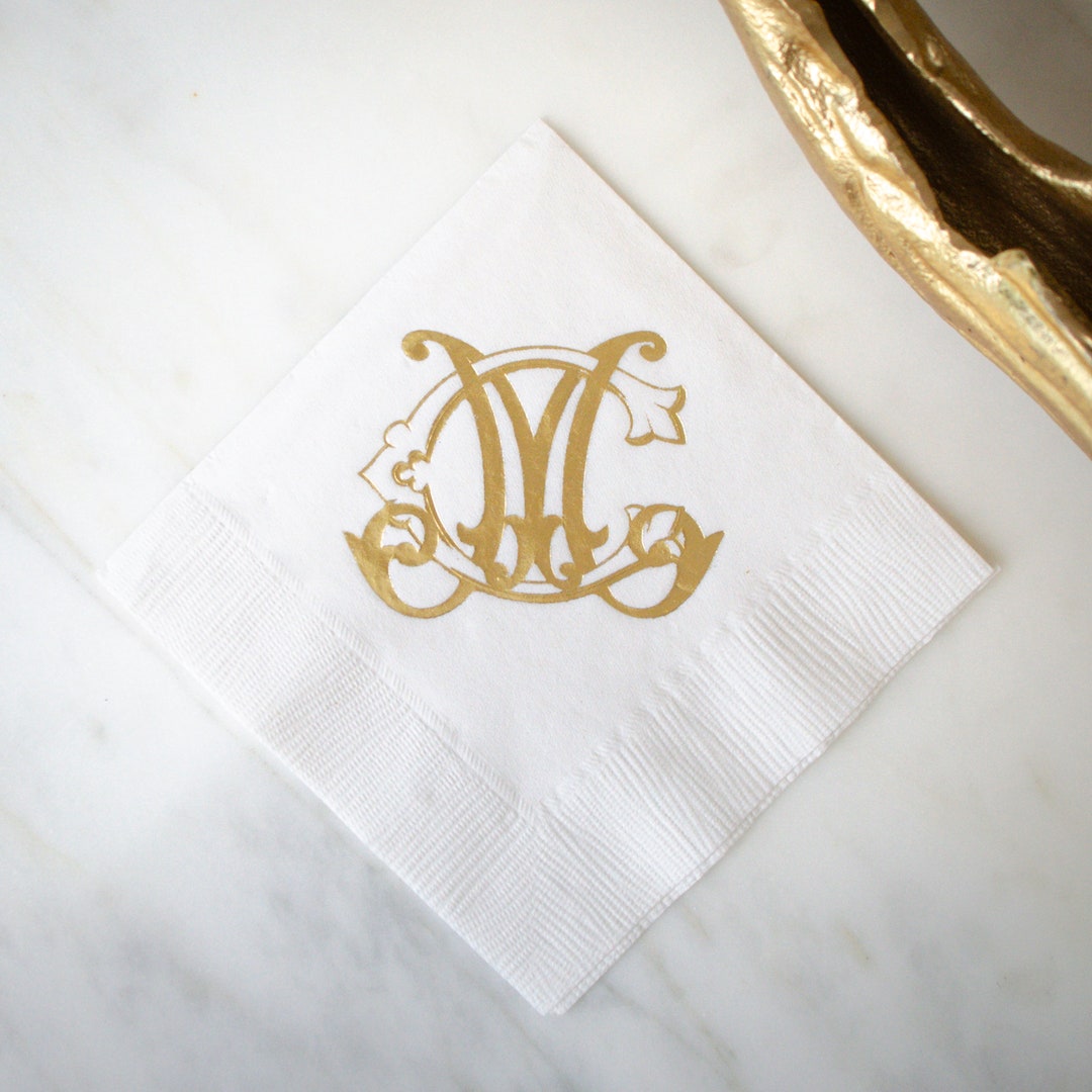 Elegant Monogram Wedding Napkins, Gold Foil Monogrammed 3 Ply Napkins ...