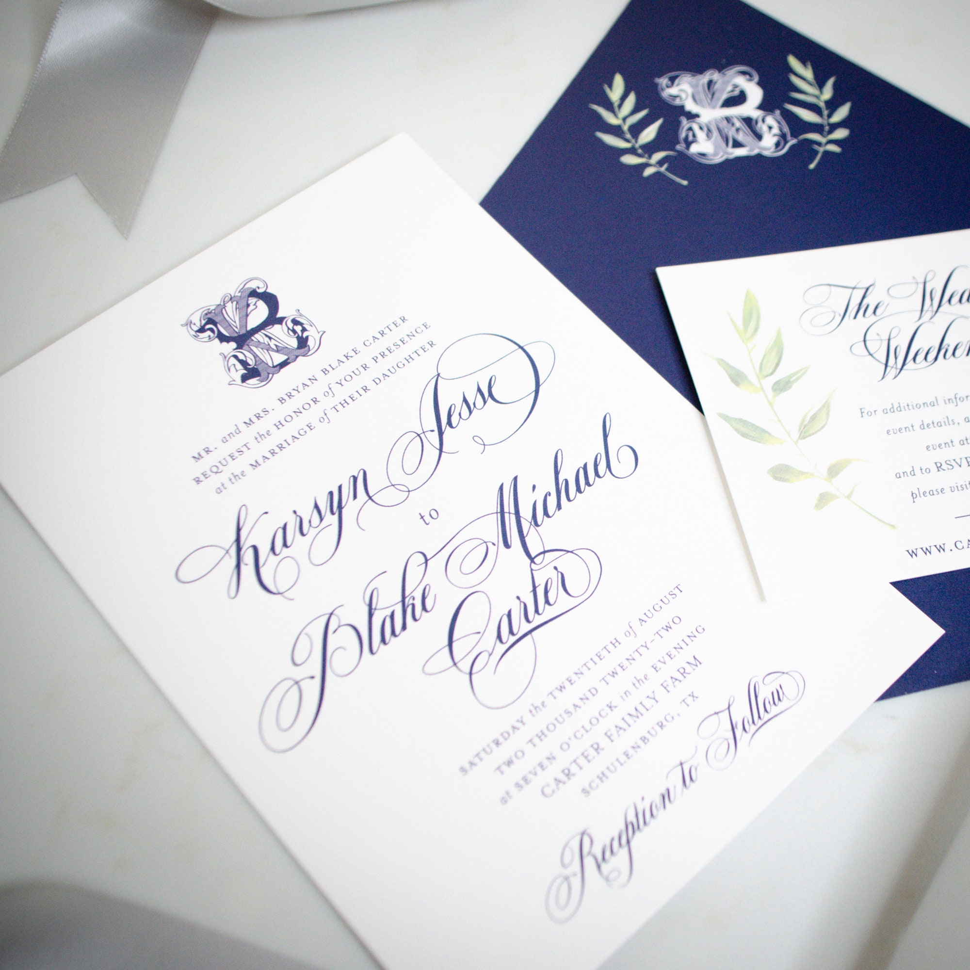 Personalized Digital Full Color Wedding Invites, Custom Printed Navy ...