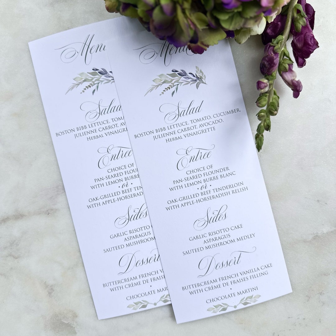 Custom Digital Full Color Printed Menus, Personalized Wedding Reception ...