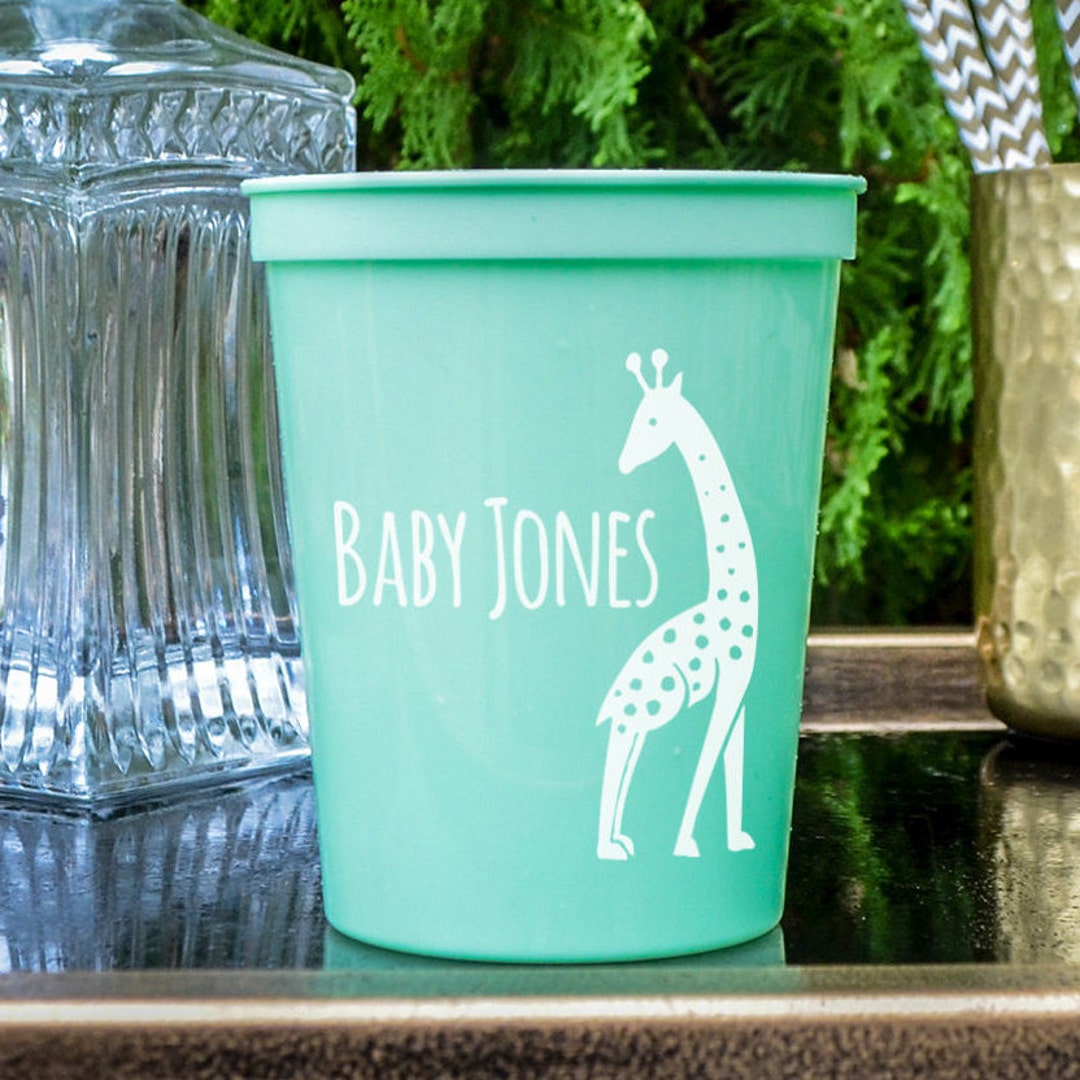 Personalized Giraffe Baby Shower Stadium Cups, Custom Animal Gender ...