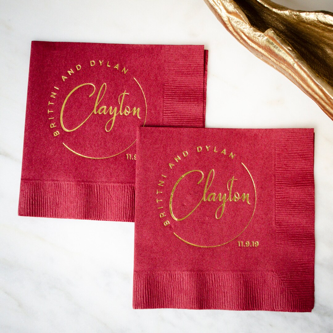 Custom Red Party Napkins, Gold Foil Wedding Napkins, 3 Ply Cocktail ...