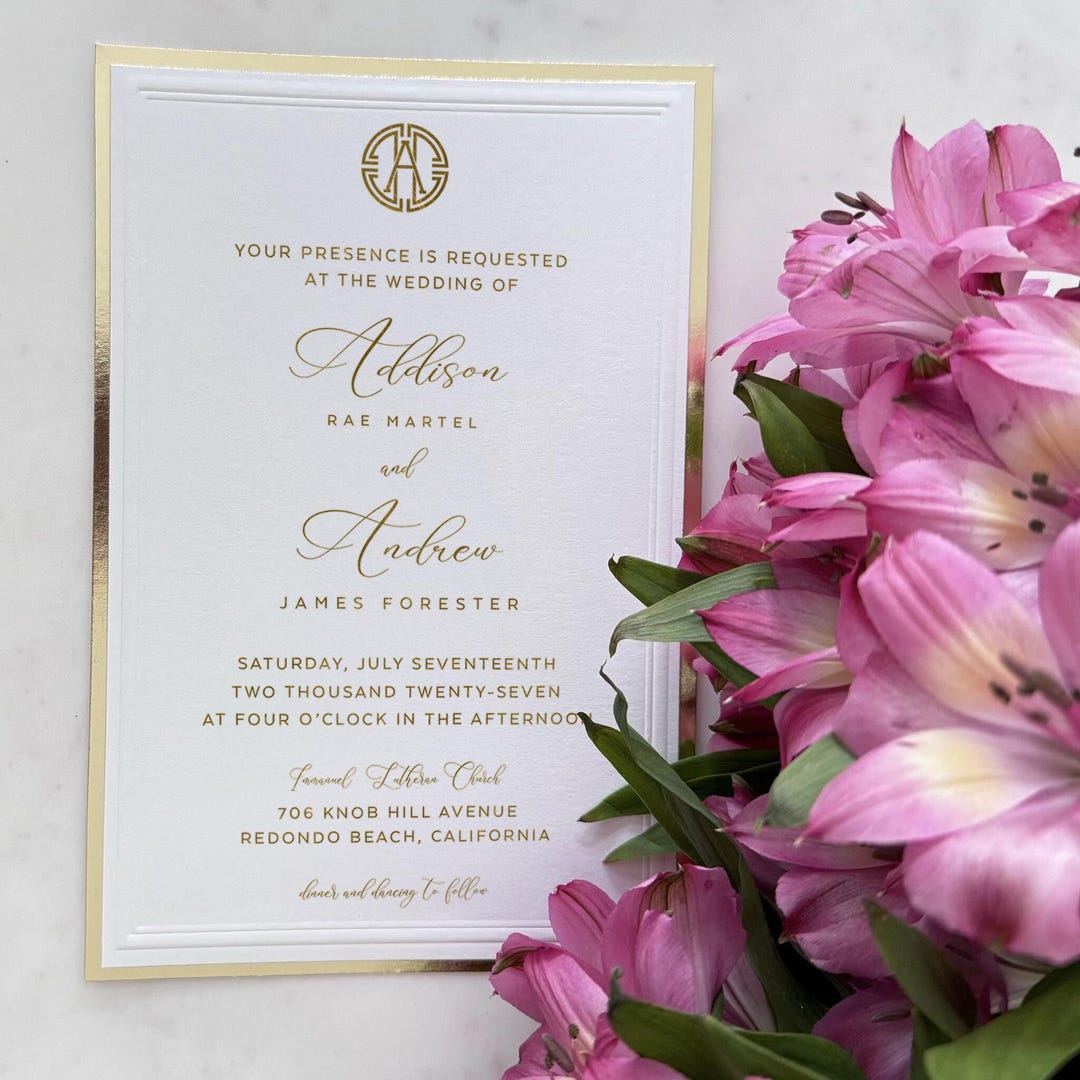 Custom Gold Foil Border Invitations, Gold Border Wedding Invitations ...