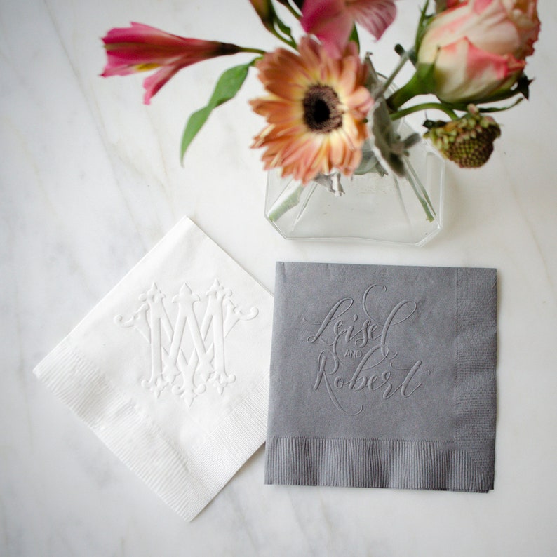 Embossed 3 Ply Cocktail Napkins, Monogrammed Napkins, Wedding Reception ...