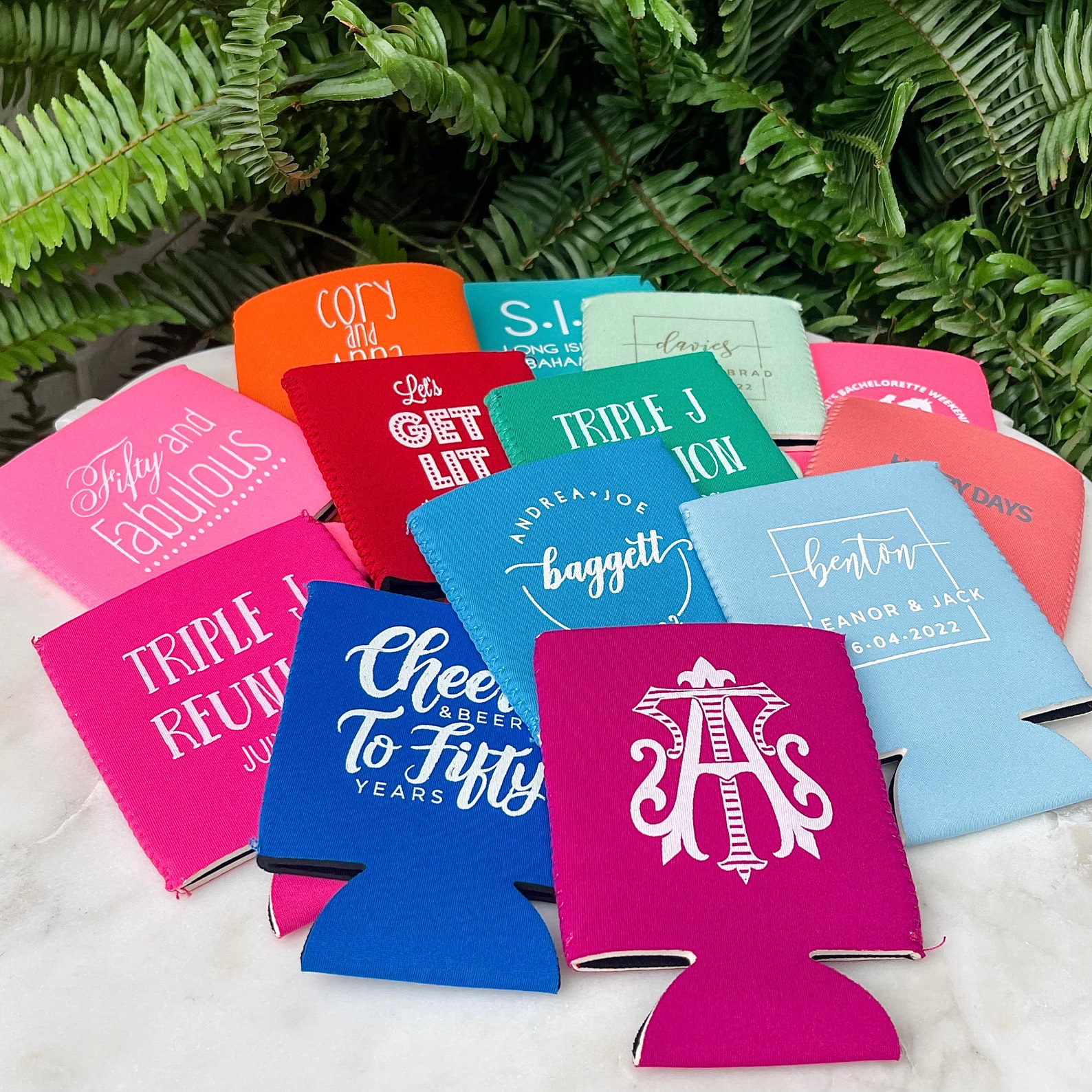 Custom Gold Monogram Can Coolers, Monogrammed Wedding Favor, Neoprene ...