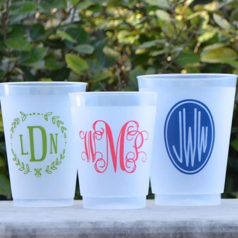 Customizable Three Initial Shatterproof Wedding Cups, Monogrammed Party ...