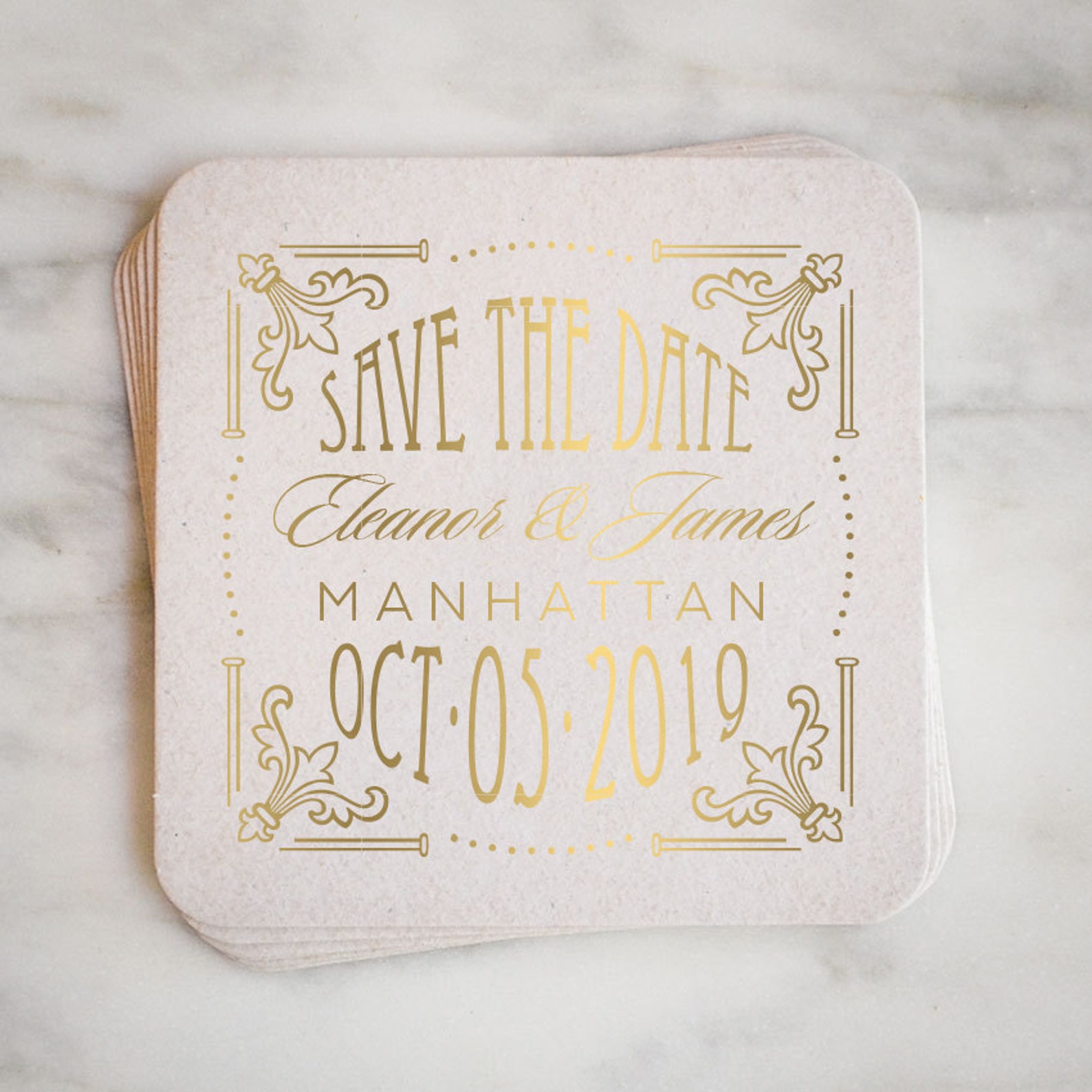 Personalized Art Deco Save the Date Coaster Custom Printed - Etsy