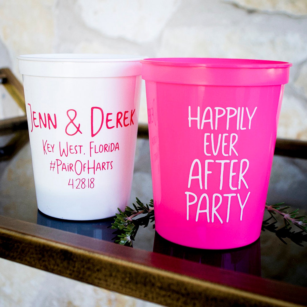 Custom Happily Ever After Party Plastic Cups Personalized Hashtag Cups Custom Happily Ever After Party Plastic Cups Personalized Hashtag Cups