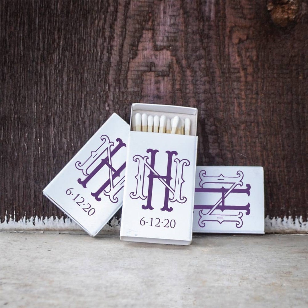 Two Letter Monogram Matchboxes, Personalized Wedding Matchboxes, Custom ...