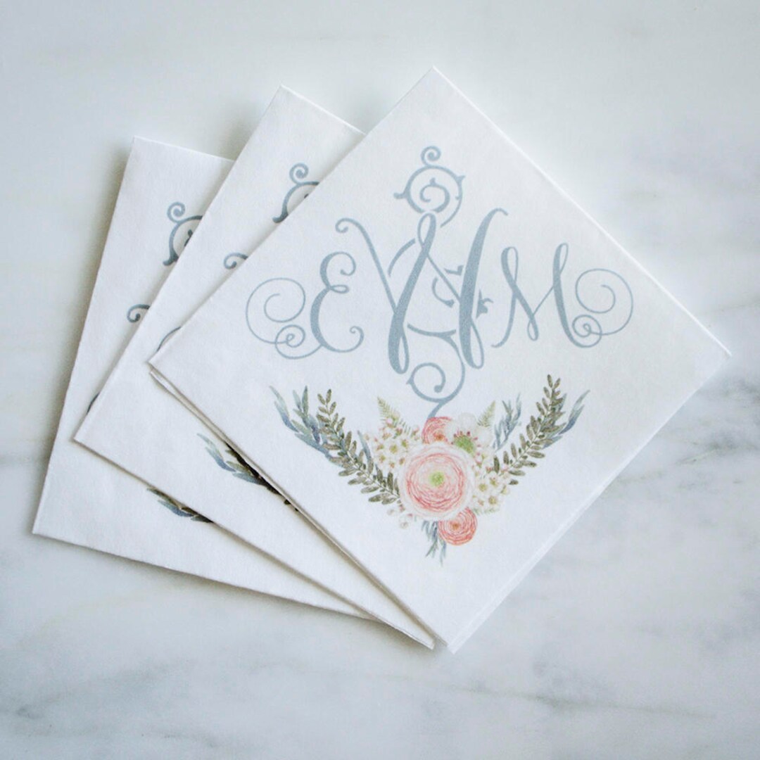 Full Color Monogram Napkins, Full Color Cocktail Napkins, Bridal Shower ...