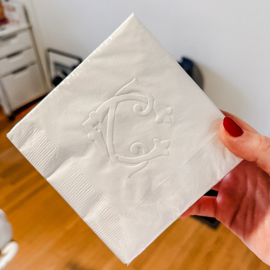 3ply Embossed Interlocking Monogram Napkins, Monogrammed 3ply Beverage ...