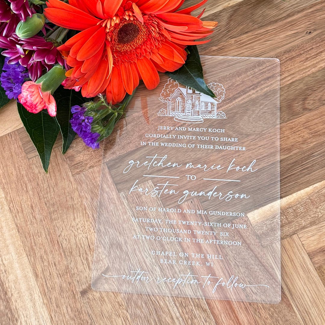 Engraved Acrylic Invitations, Custom Acrylic Wedding Invitations, Clear ...