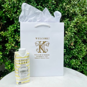 White and Gold Wedding Welcome Bags for Guests, Custom Printed Gift ...