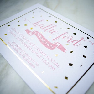 Custom Gold Foil Invitations, Ice Cream Social Kid's Birthday Invites ...