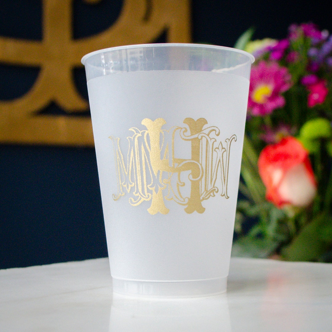 Gold Monogram Shatterproof Wedding Cups, Elegant Monogram, Wedding Logo ...