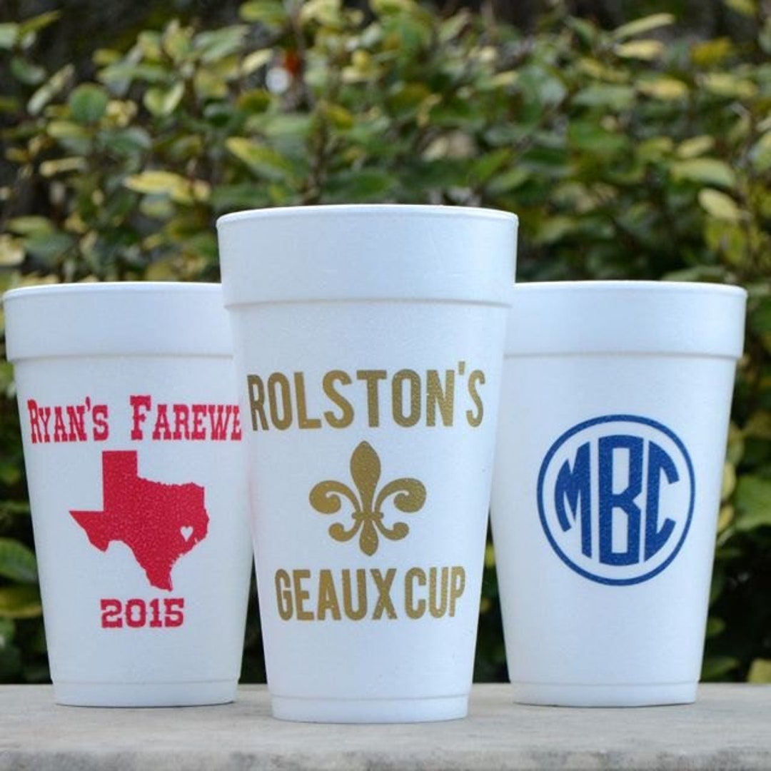 Personalized Foam Party Cups, Monogrammed Styrofoam Cups, Farewell ...
