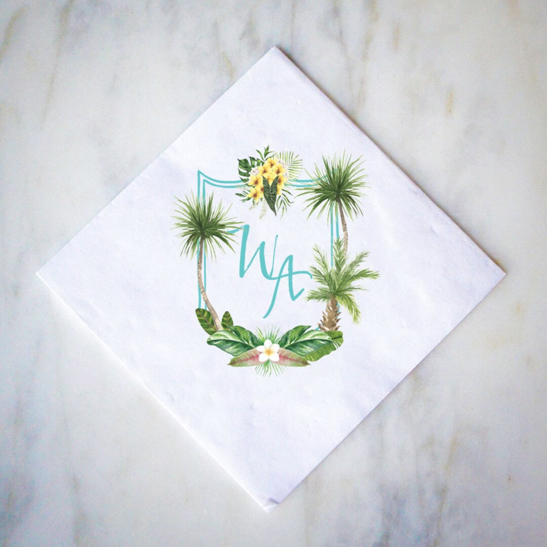 Full Color Palm Tree Crest Napkins, 3ply Full Color Cocktail Napkins ...