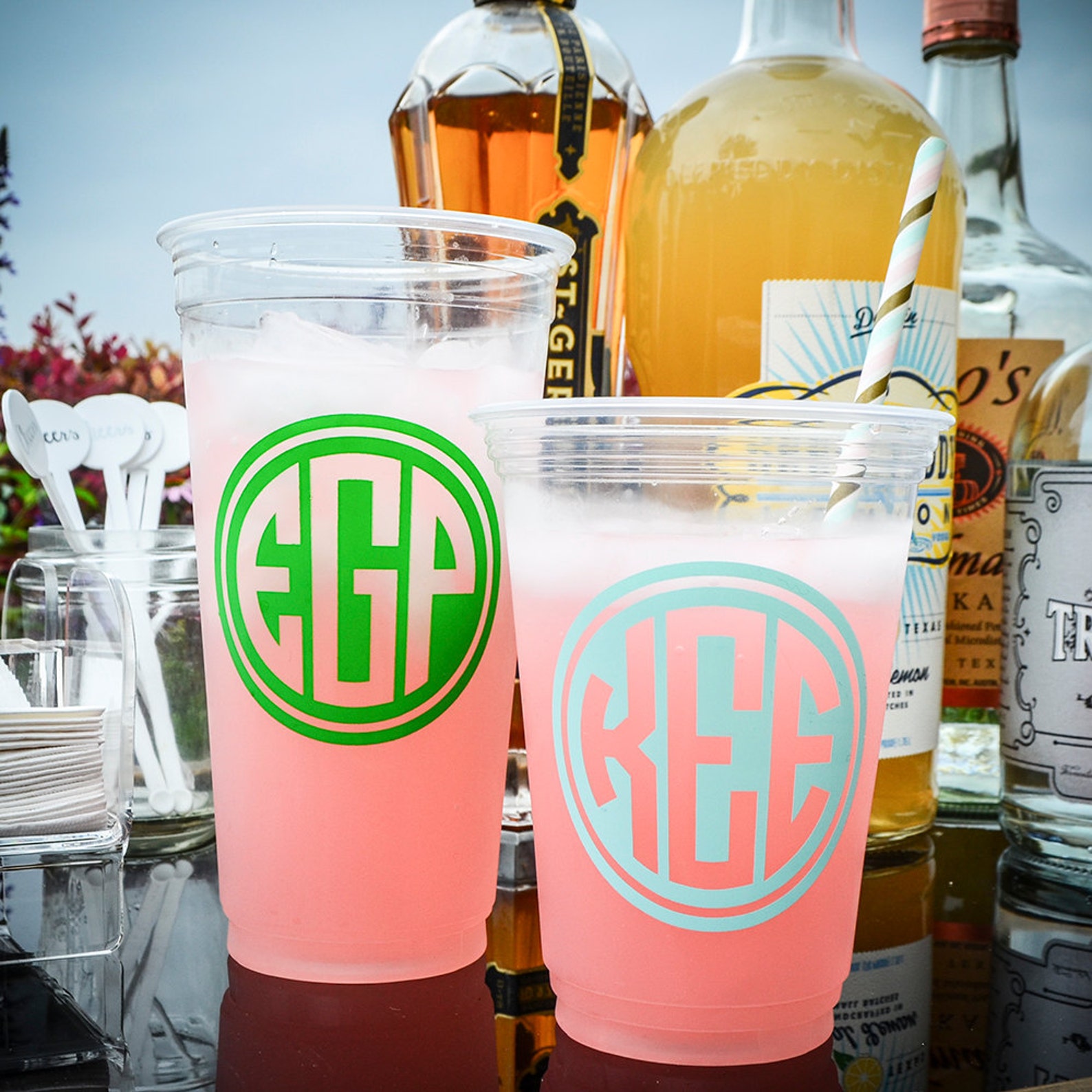 Custom Circle Monogram Soft Plastic Cups, Monogrammed Cups ...