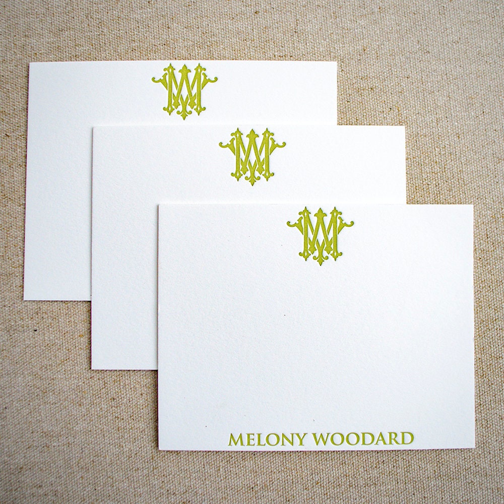 Monogrammed Letterpress A2 Stationery & Envelope Set, Personalized Flat ...
