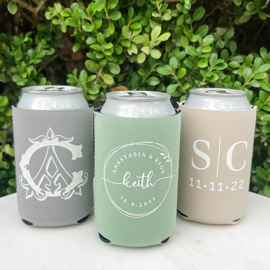 Personalized White Ink Monogrammed Event Can Coolers, White Ink Wedding ...