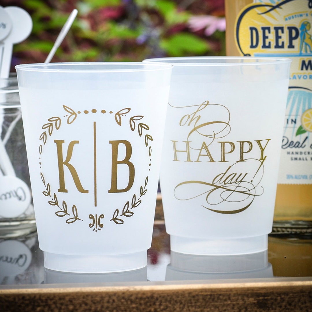 Personalized Wreath Monogram Shatterproof Cups, Custom Wedding Cups ...