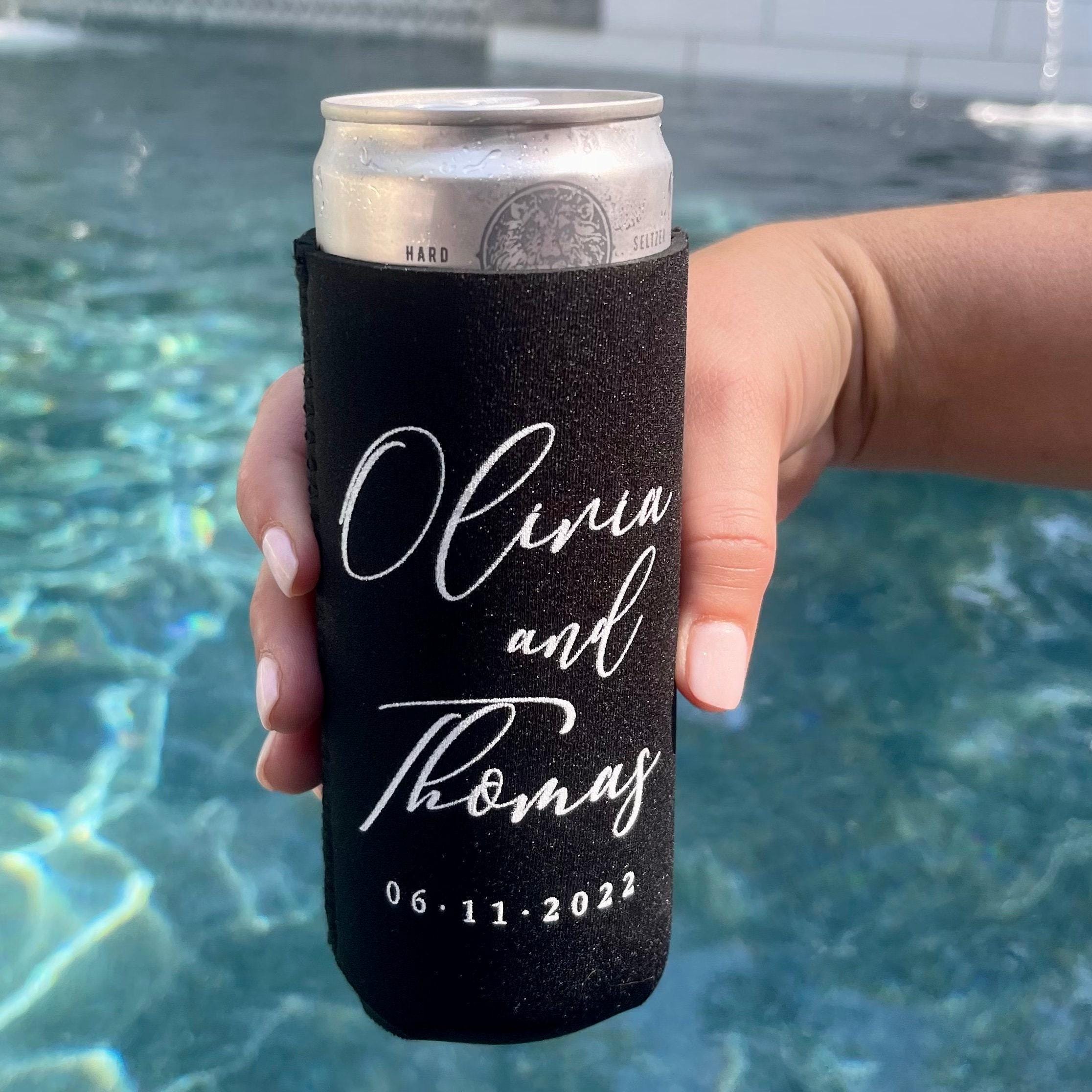 Custom Black Slim Neoprene Can Cooler, Skinny Event Can Cooler, Custom ...