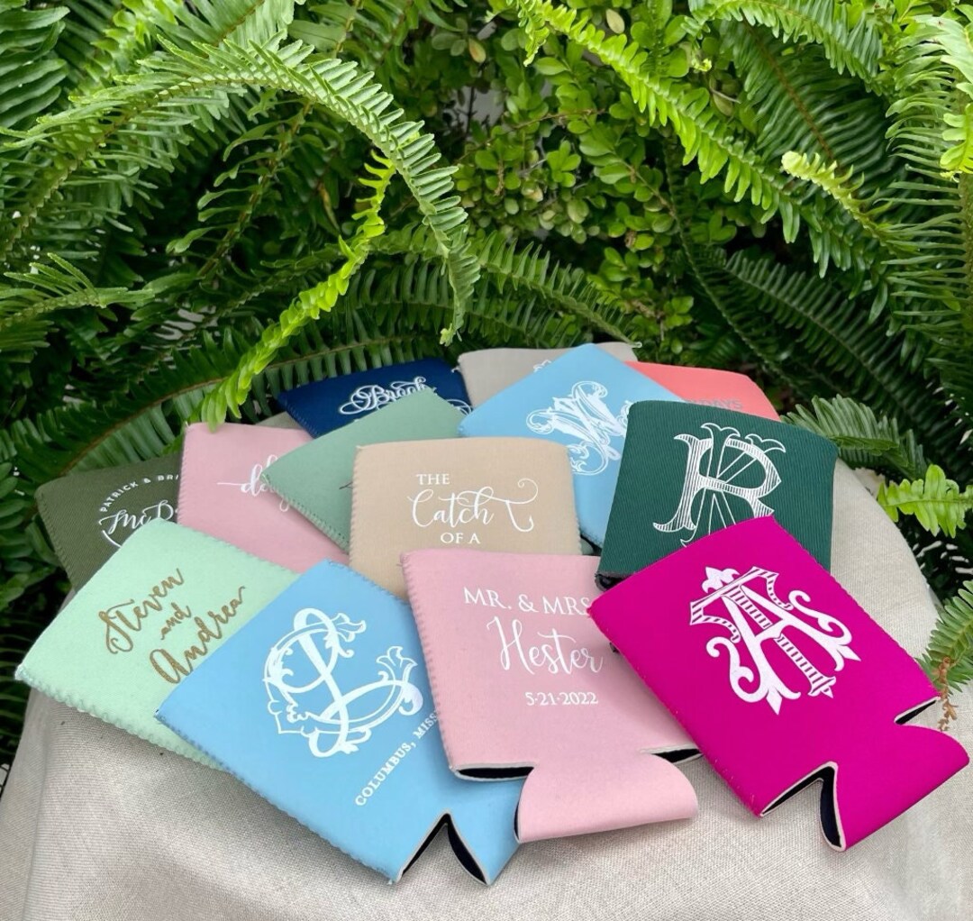 Colorful Can Coolers, Custom Monogrammed Can Coolers, Colorful Wedding ...