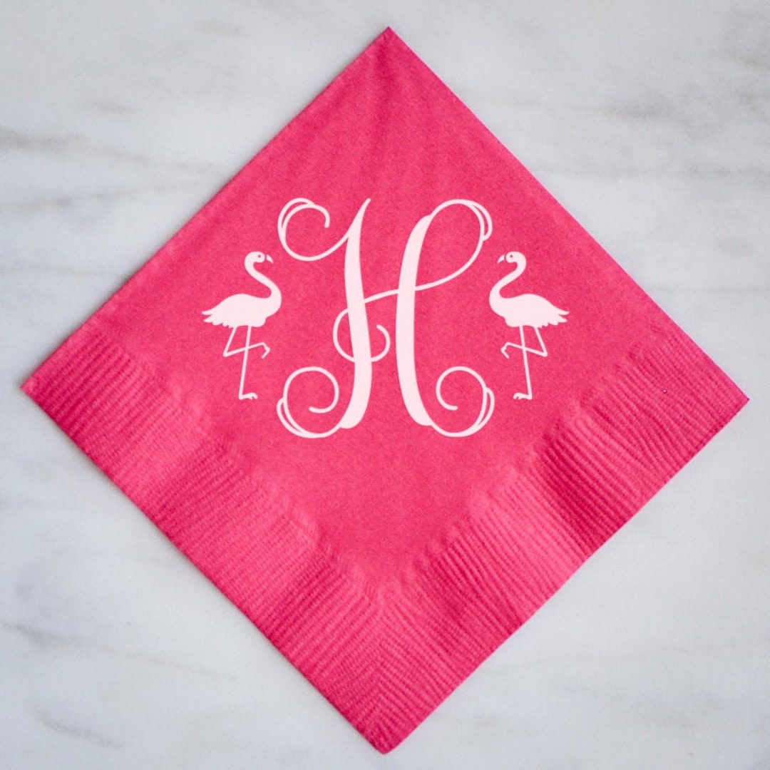 Pink Flamingo Monogrammed Napkins, Girl's Birthday Party Napkins ...