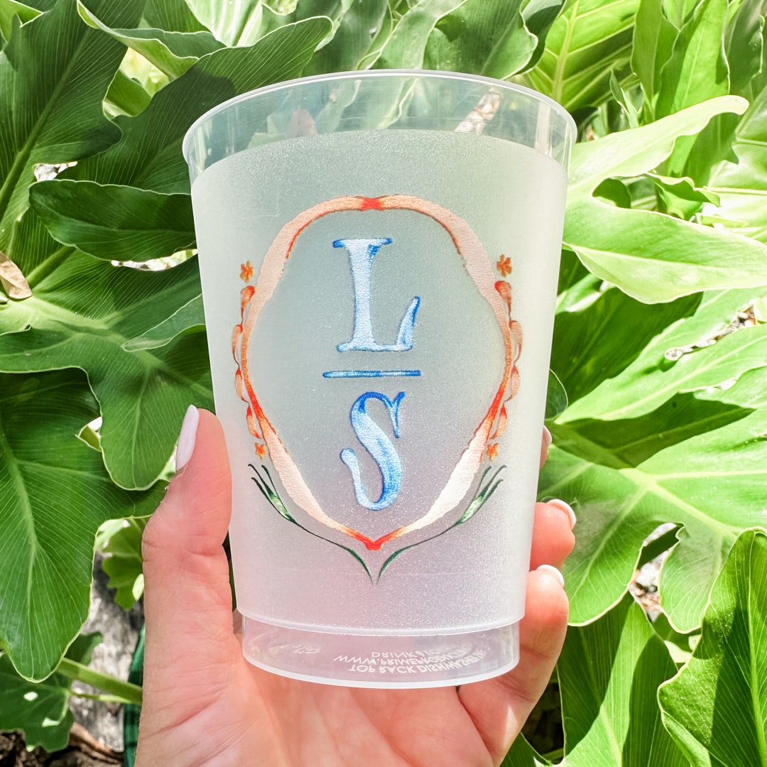 Custom Watercolor Initial Crest Shatterproof Cups, Custom Full Color ...