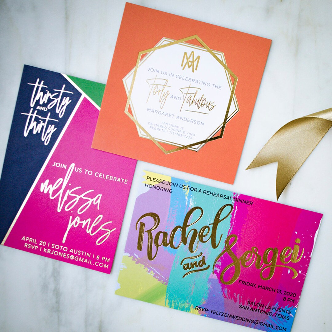 Personalized Vibrant Full Color and Foil Invitations, Colorful Wedding ...