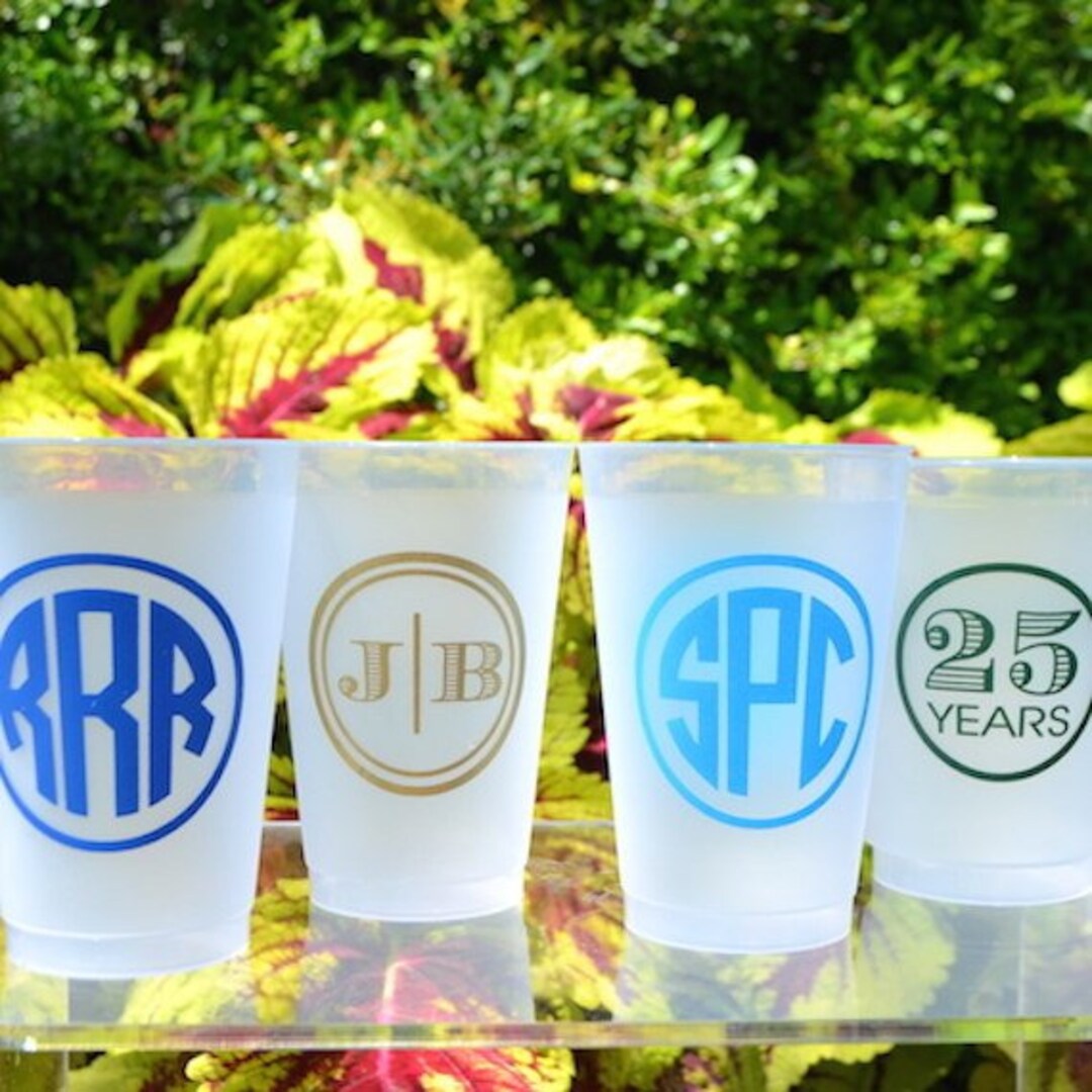 Custom Circle Monogram Party Cups, Personalized Shatterproof Cups ...