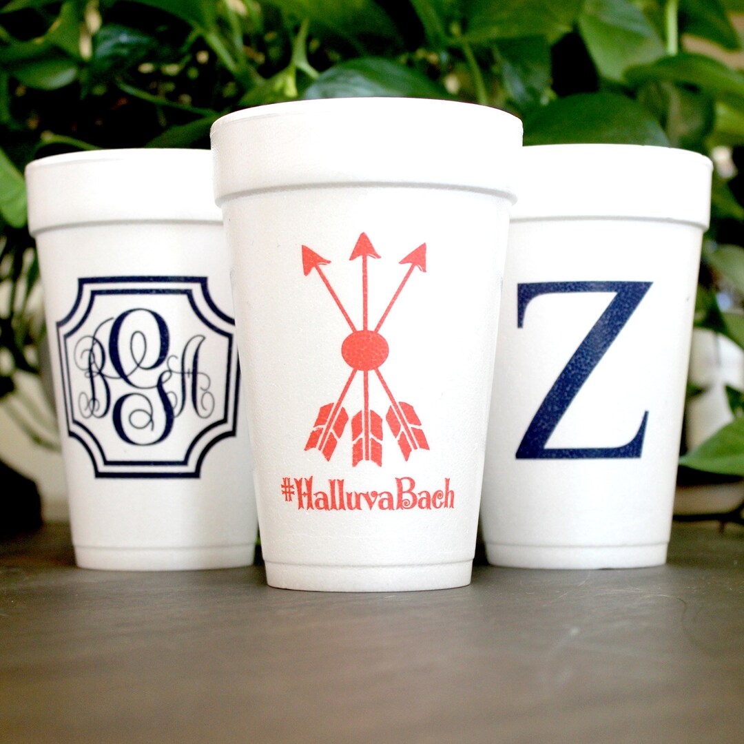 Personalized Arrow Foam Cups, Monogrammed Styrofoam Cups, Engagement ...