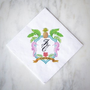 Flamingo Full Color Watercolor Crest Napkins, 3ply Full Color Cocktail ...