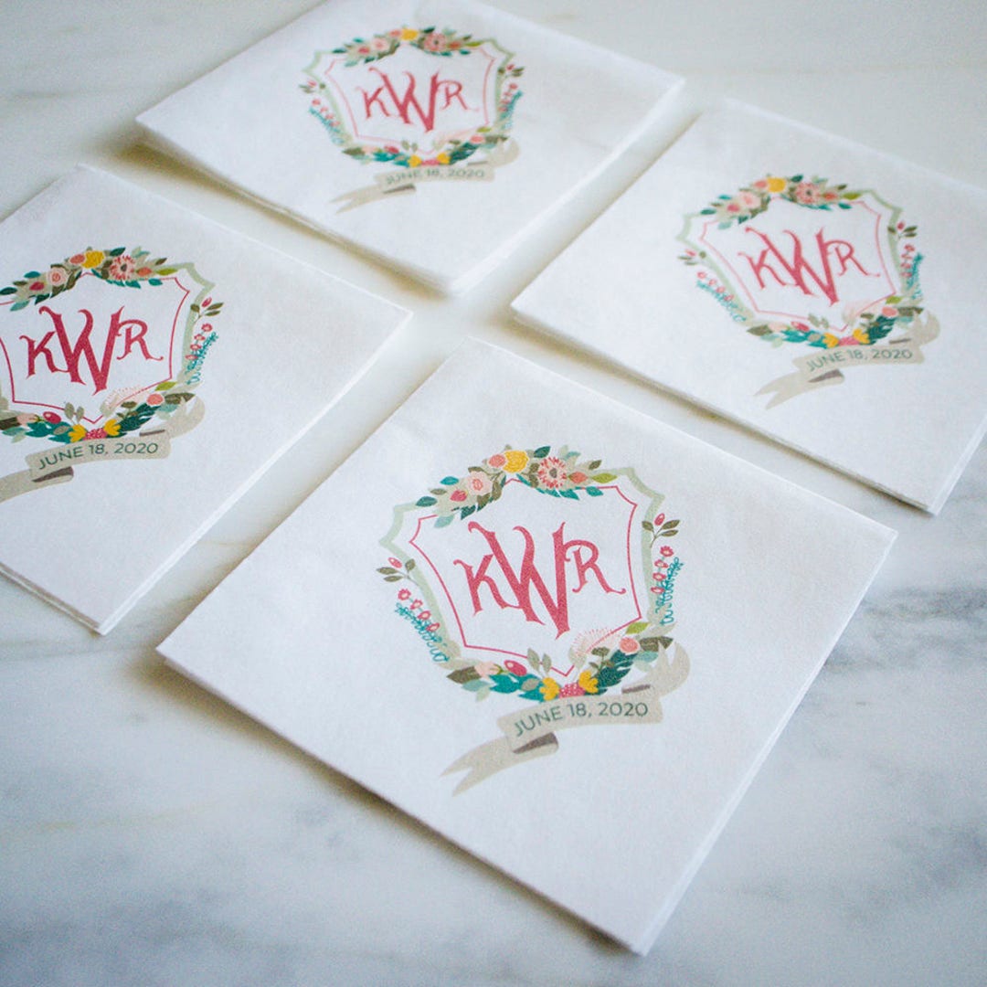 Full Color Wedding Napkins, Monogrammed Napkins, Full Color Napkins ...