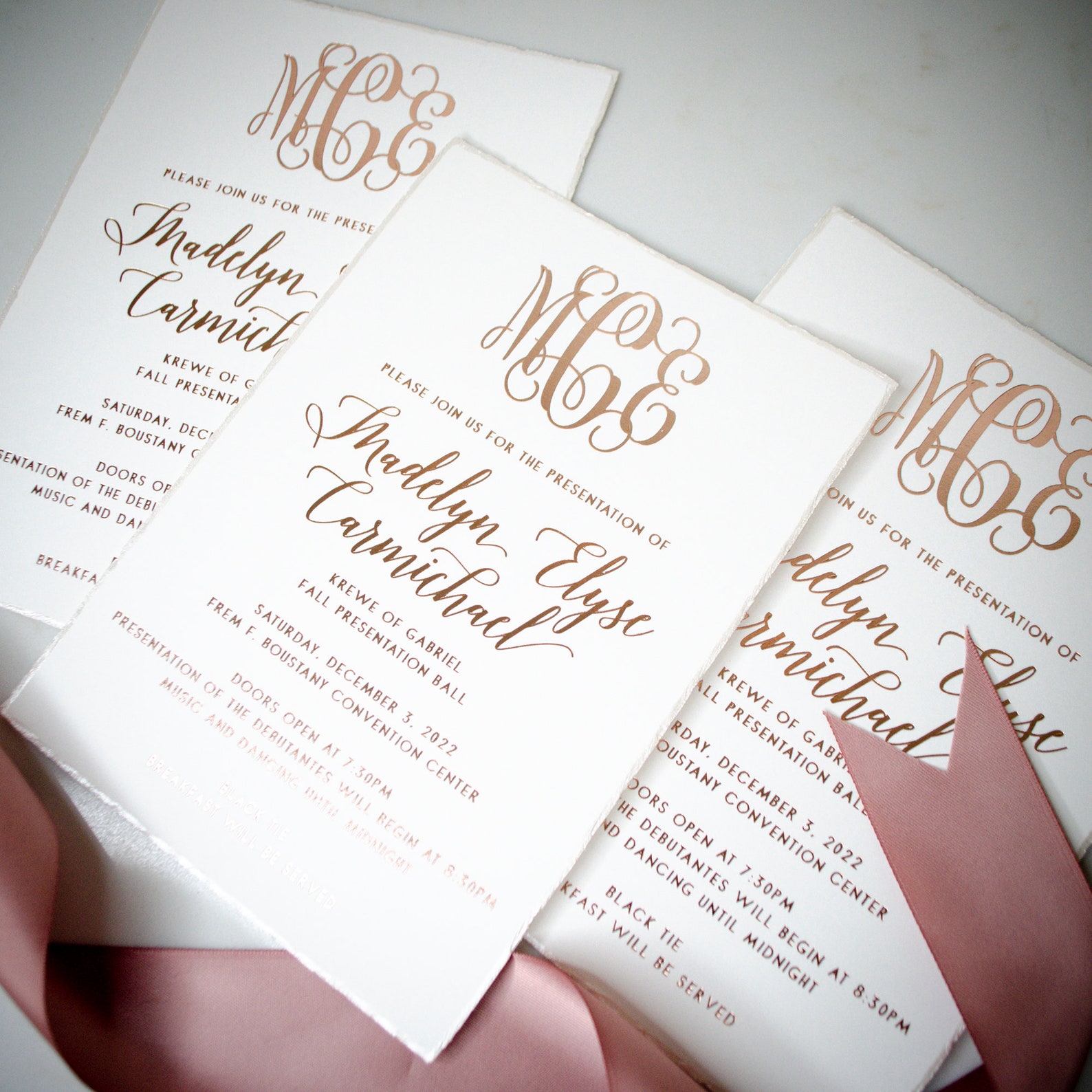 Custom Pearl Deckled Edge Foil Stamped Debutante Ball Invitations ...