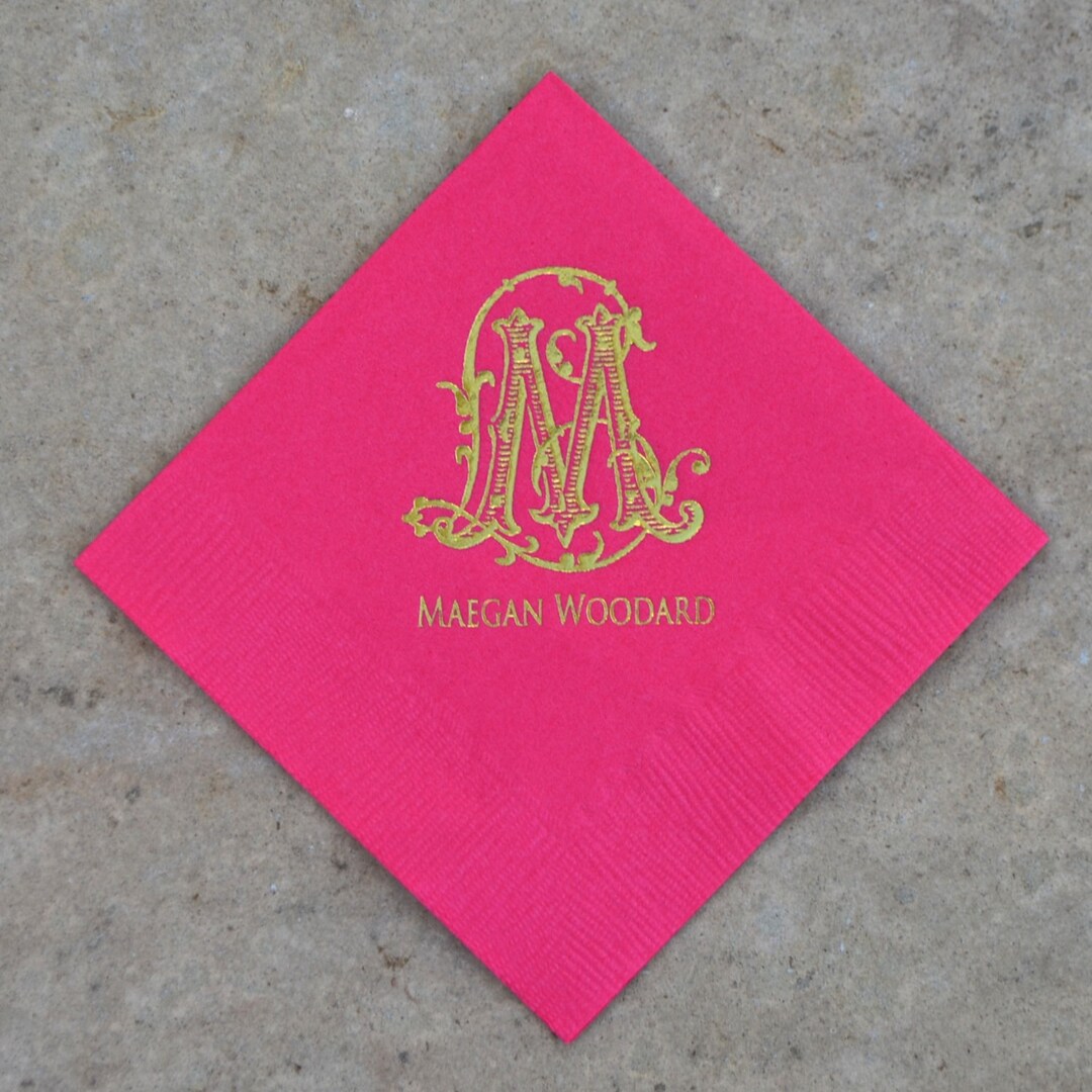 Custom Antique Initial Napkins, Personalized Beverage Napkins, Foil ...