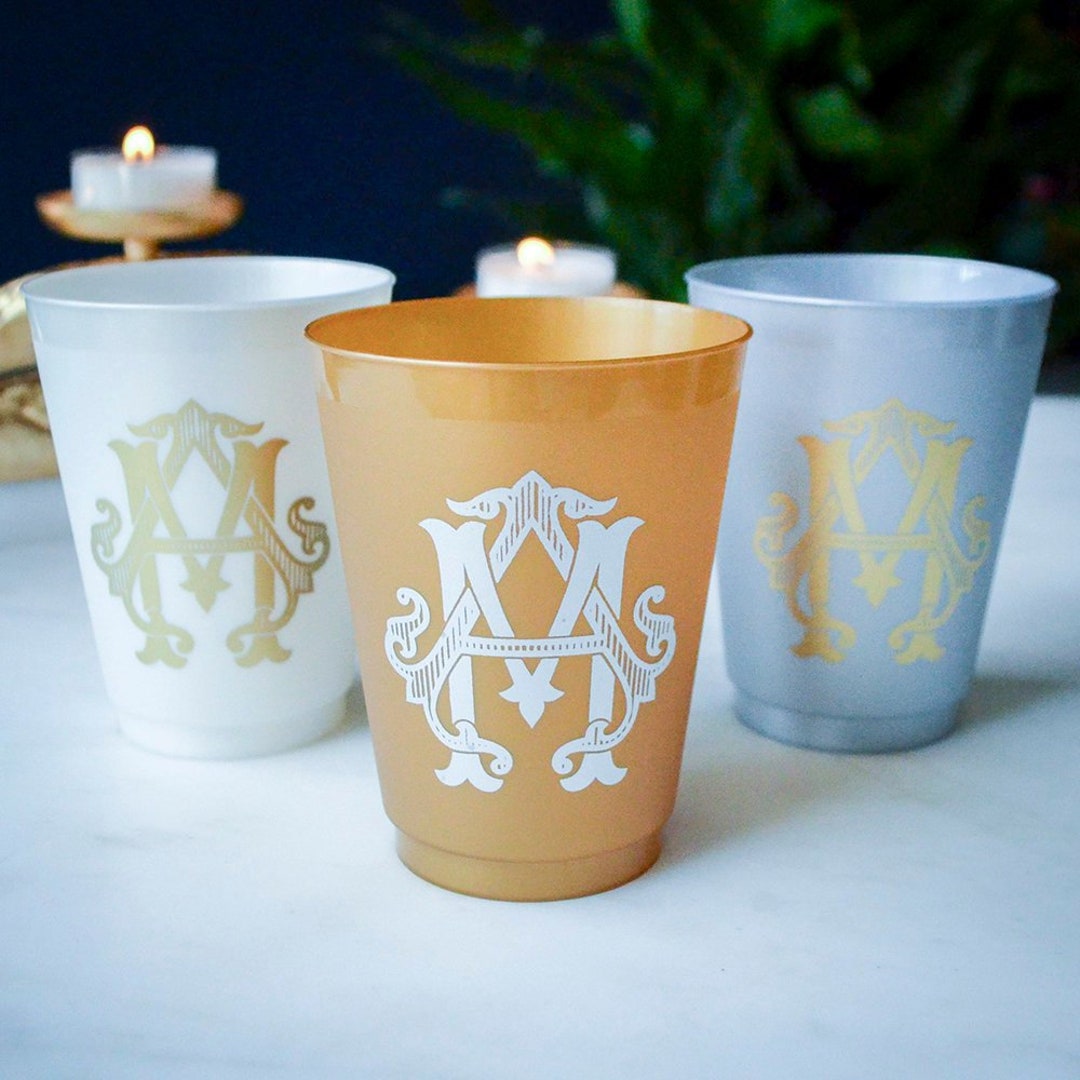 Flourish Monogram Metallic Shatterproof Cups, Gold, Silver & Pearl ...