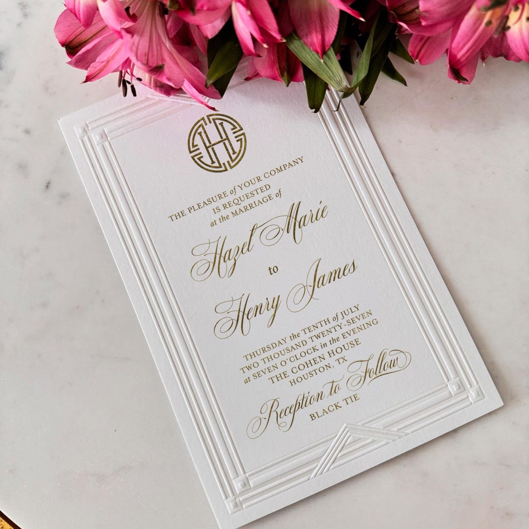 Embossed Border Wedding Invitations, Classic Wedding Invites, Pearl ...