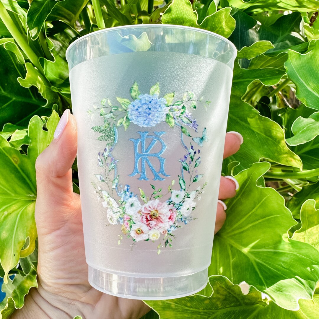 Custom Pastel Floral Crest Shatterproof Cups, Personalized Full Color ...