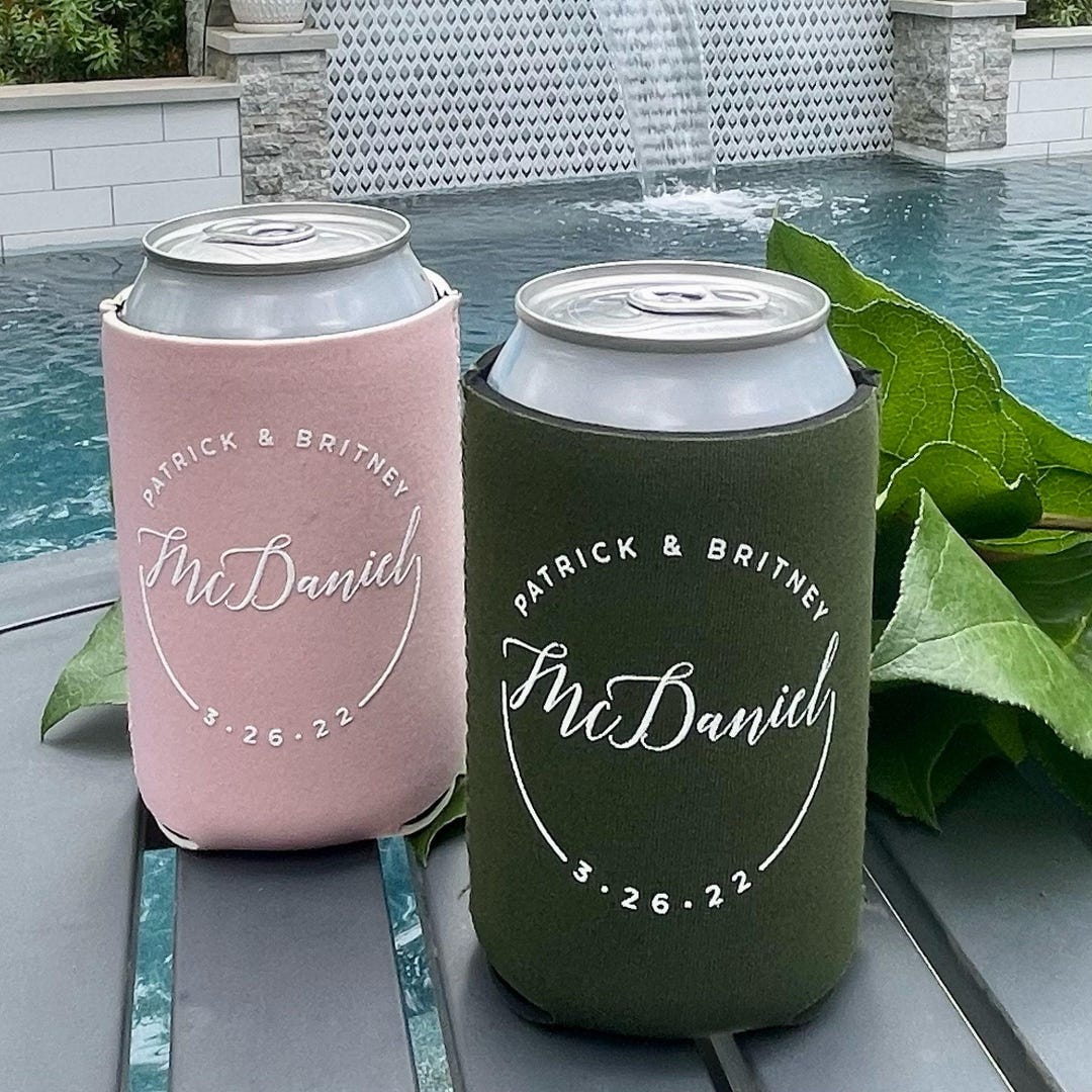 Custom Wedding Favor Can Coolers, Neutral Neoprene Coolers, Custom ...