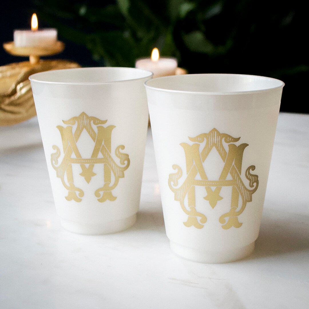 Custom Pearl Wedding Cups, Monogrammed Cups, Shatterproof Plastic Cups ...